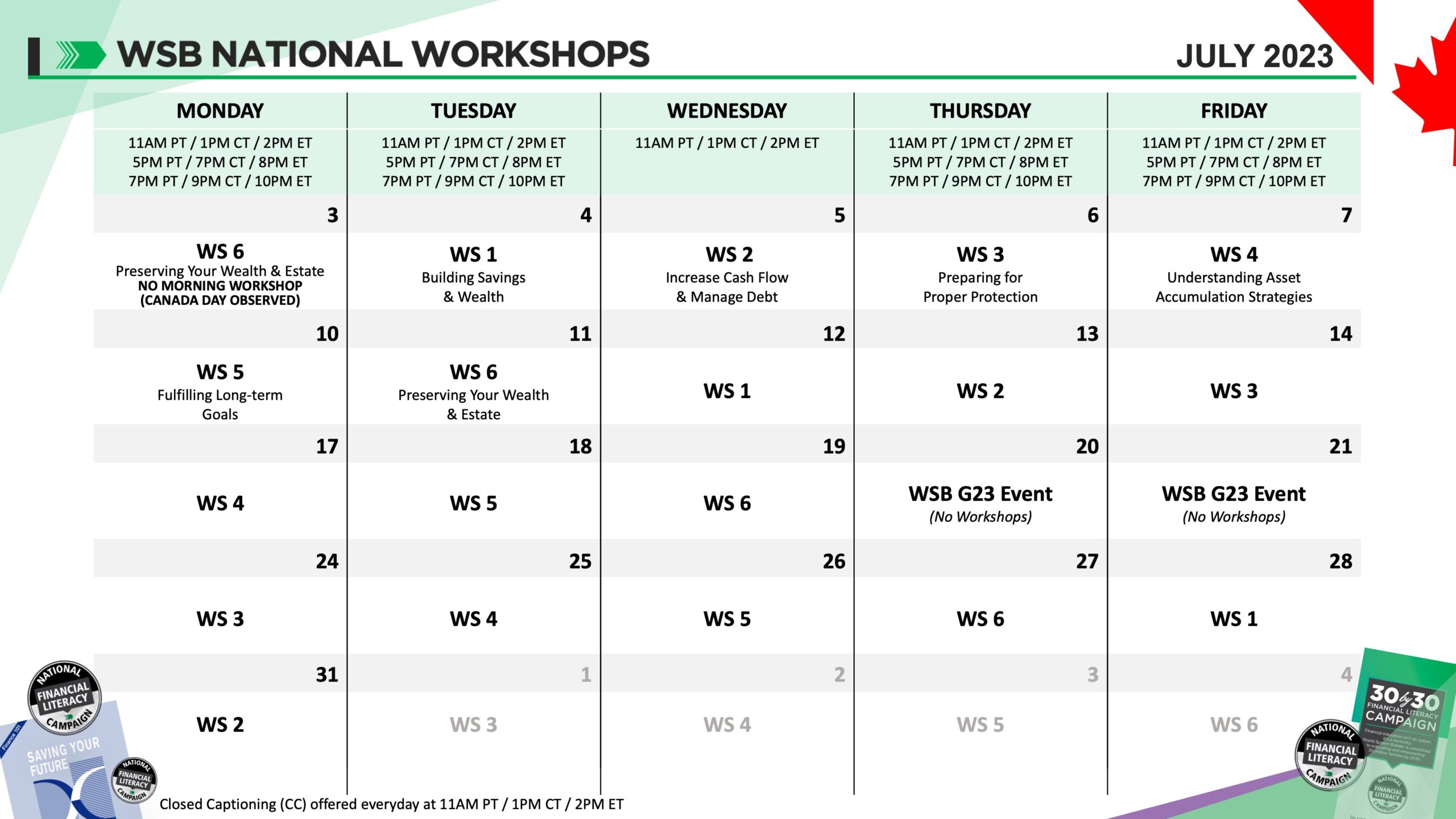 WSB WORKSHOP CALENDAR – WSB