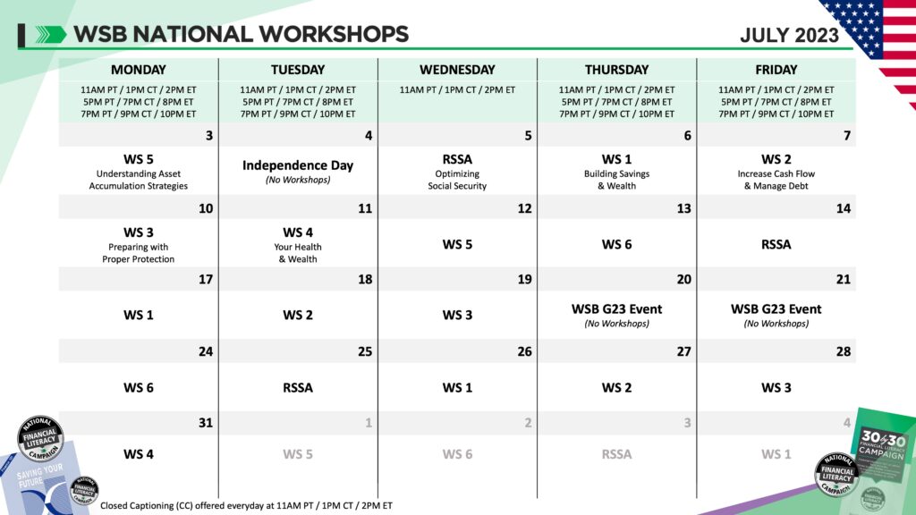WSB WORKSHOP CALENDAR – WSB