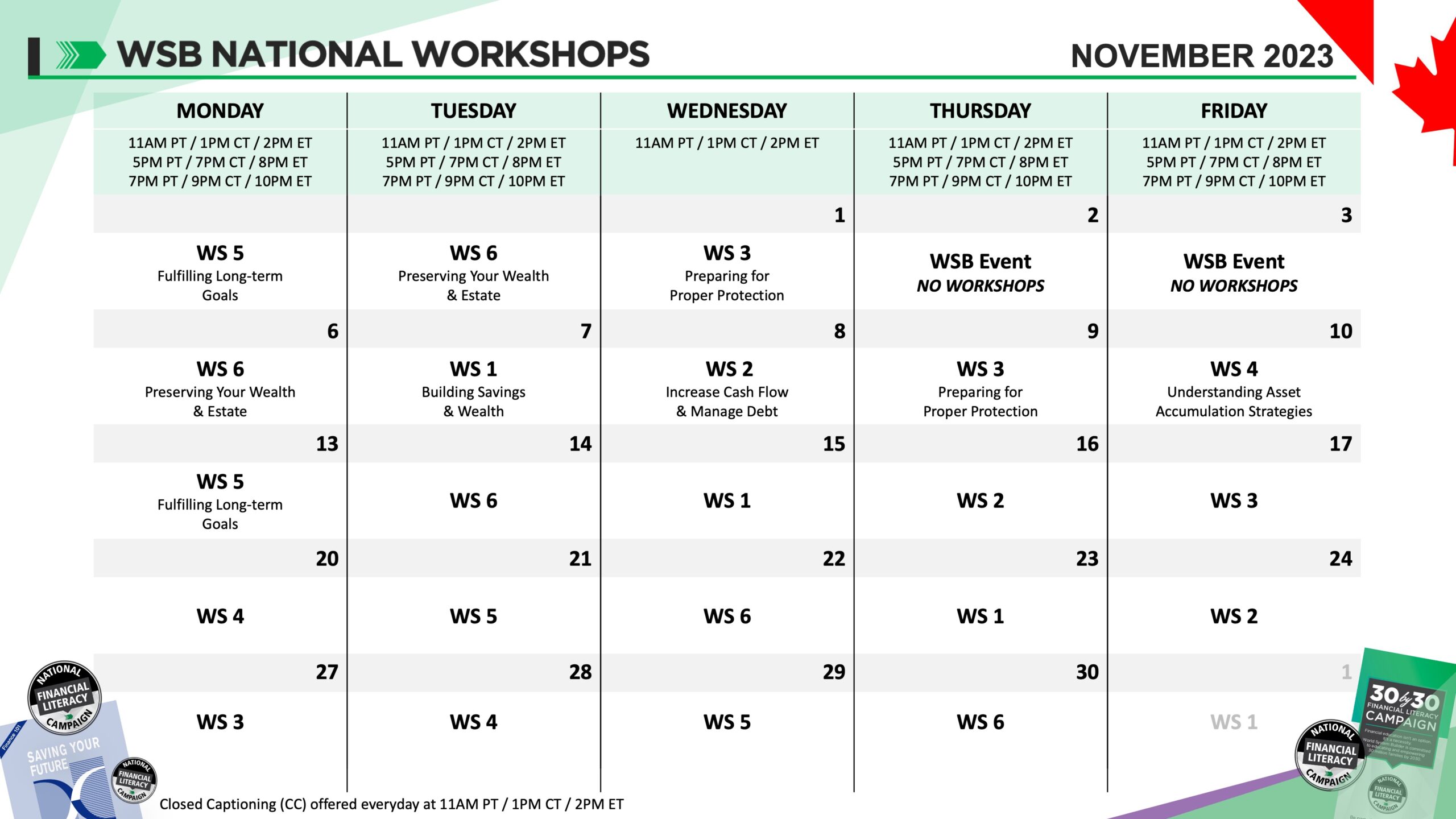WSB WORKSHOP CALENDAR – WSB