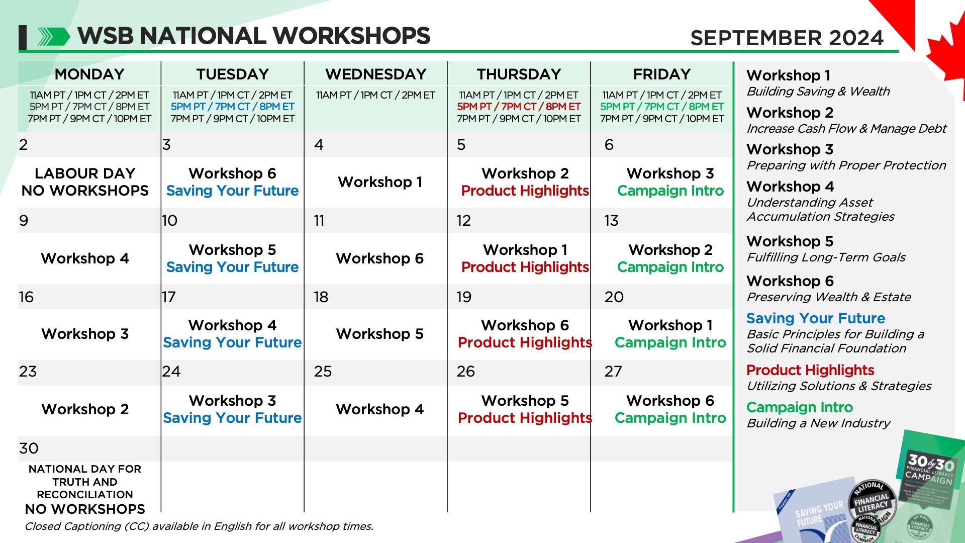 WSB WORKSHOP CALENDAR – WSB